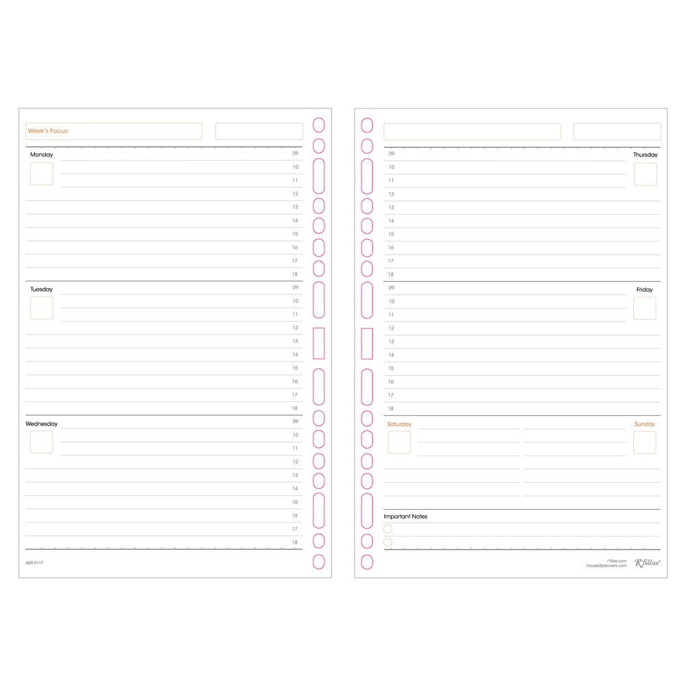 R'fillae Undated Weekly Planner Refill (One week on two pages) – House ...
